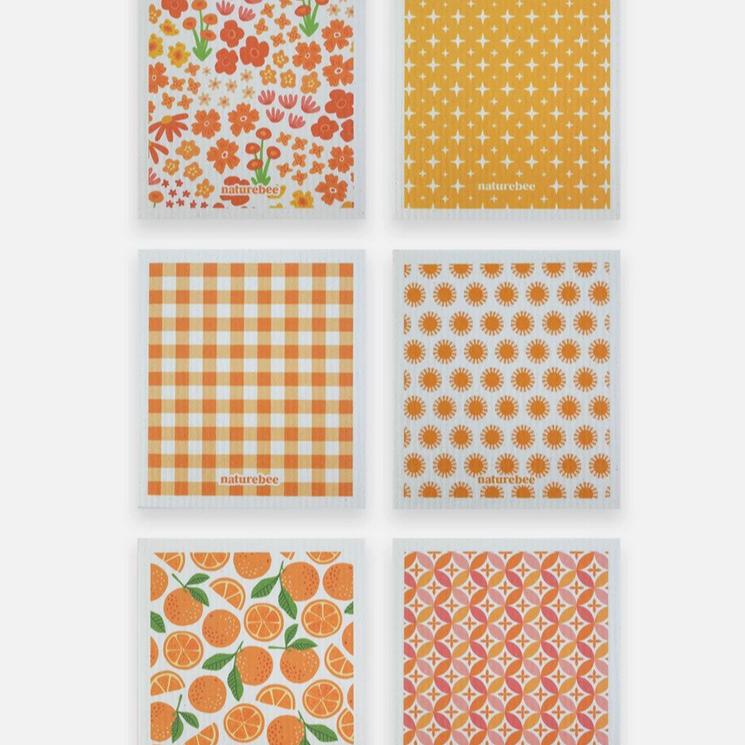 Orange Swedish Sponge Cloth Set of 6 by Nature Bee